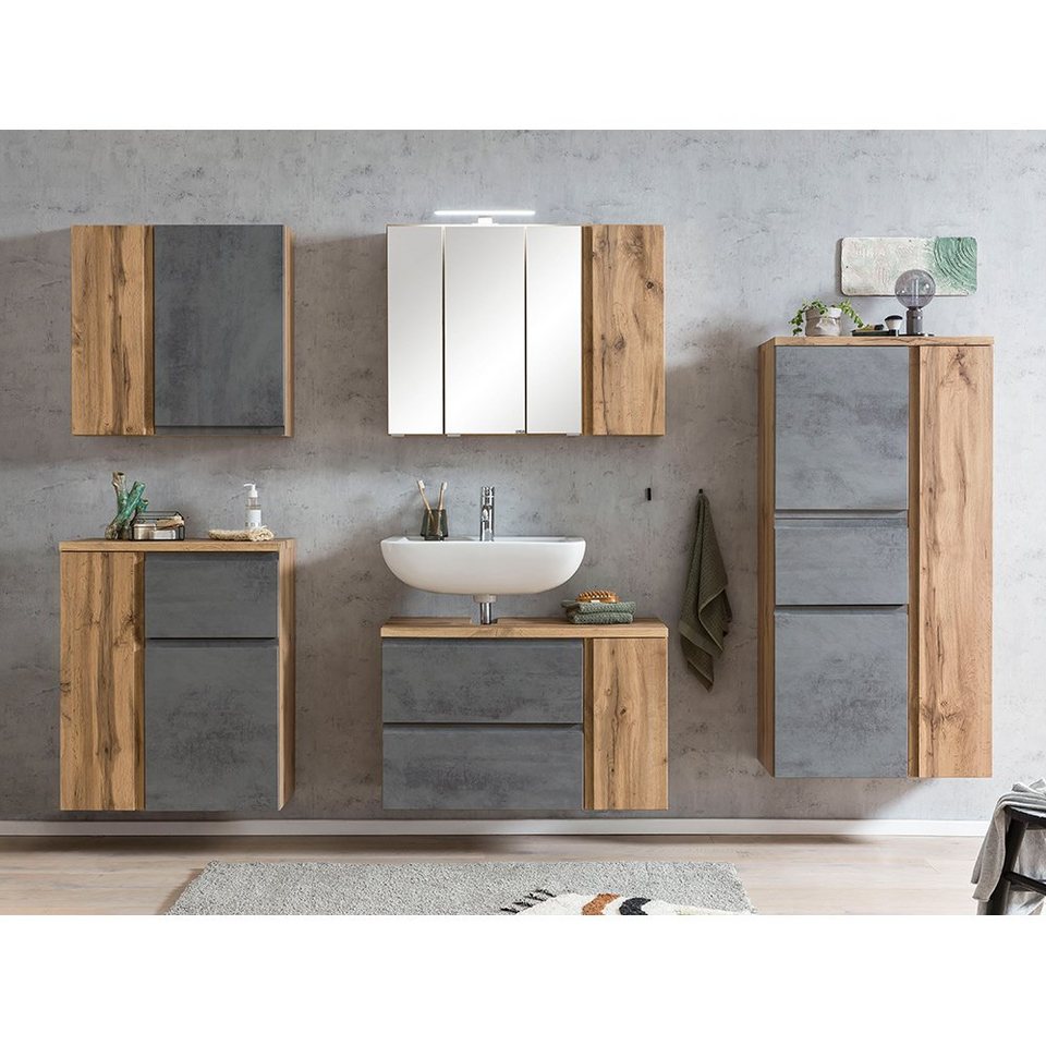 Lomadox Badmöbel Set Vasto 03 Concrete Spar Set 5 St In Wotan