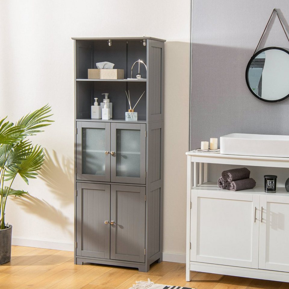 Costway Hochschrank Bad Küchschrank Mit Verstellbarem Regal Holz Weiß