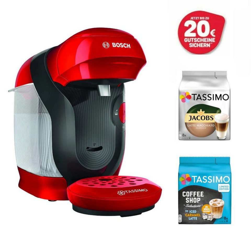 Tassimo Kapselmaschine Style Rot 20€ Gutschein 1 Latte Macchiato 1 Iced Caramel Online