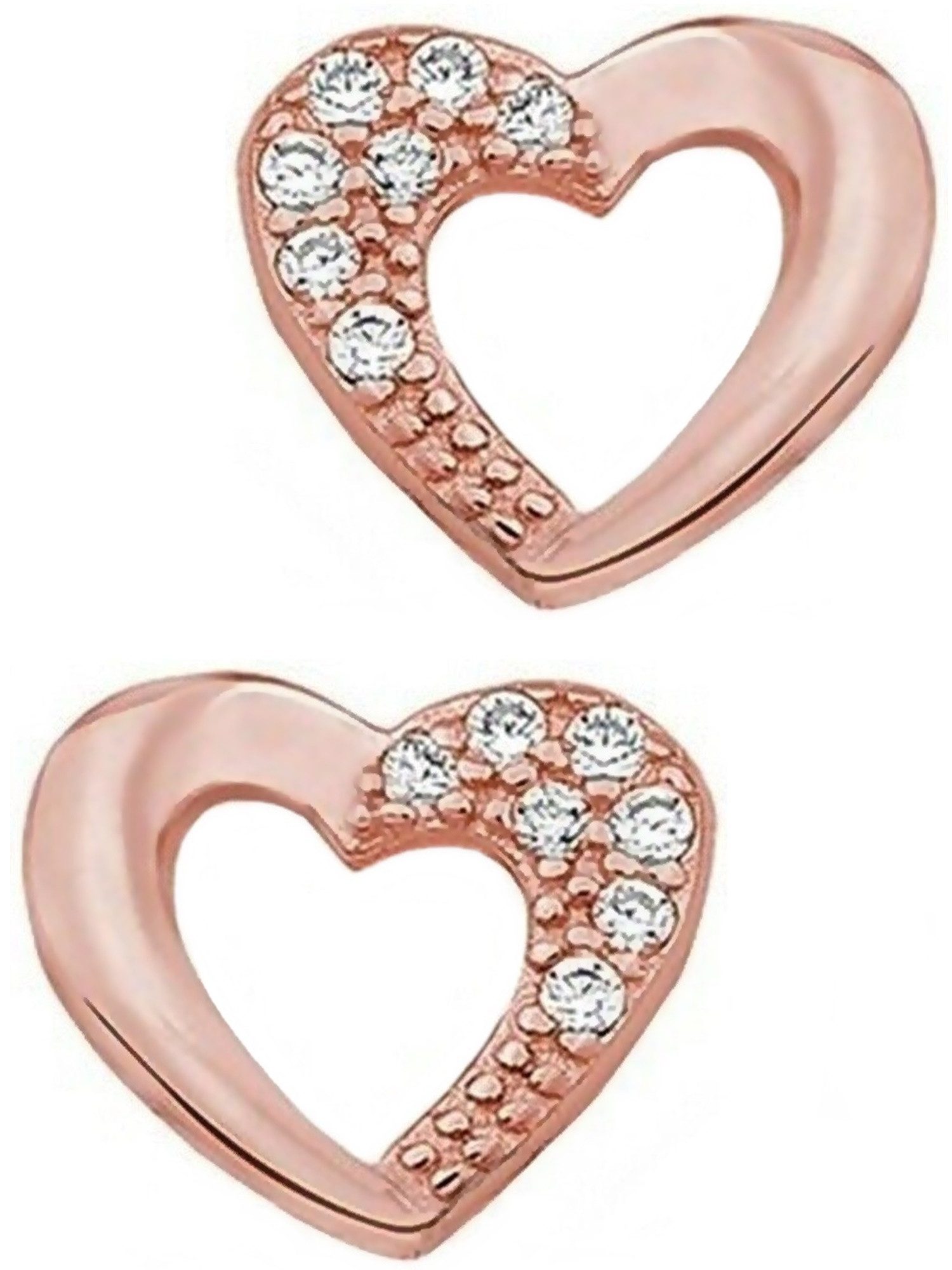 Goldene Hufeisen Paar Ohrstecker Herz Ohrstecker 925 Silber in Rosegold und mit Zirkonia ...