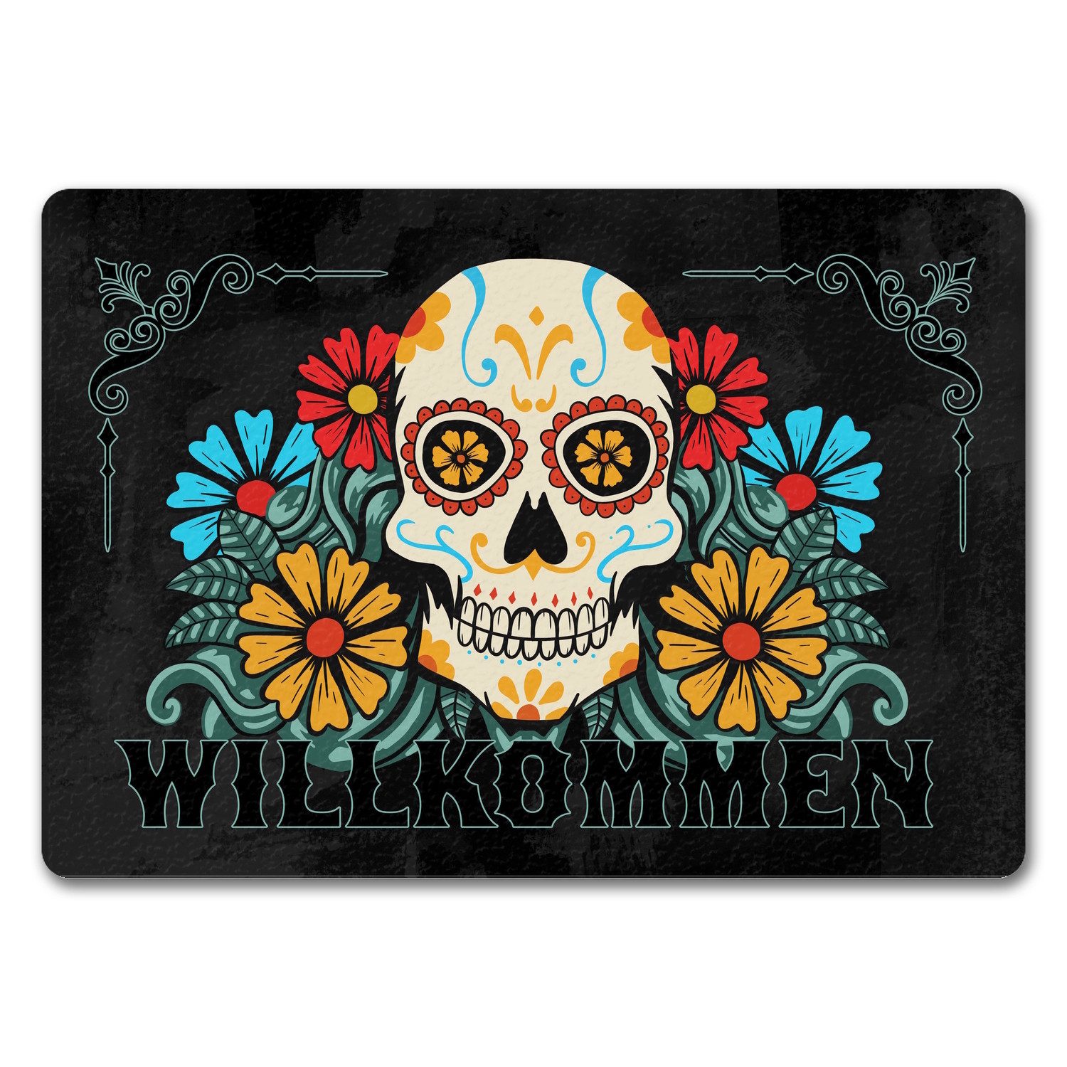 Fußmatte Willkommen Fußmatte In 35x50 Cm Ohne Rand Mit Totenkopf Und