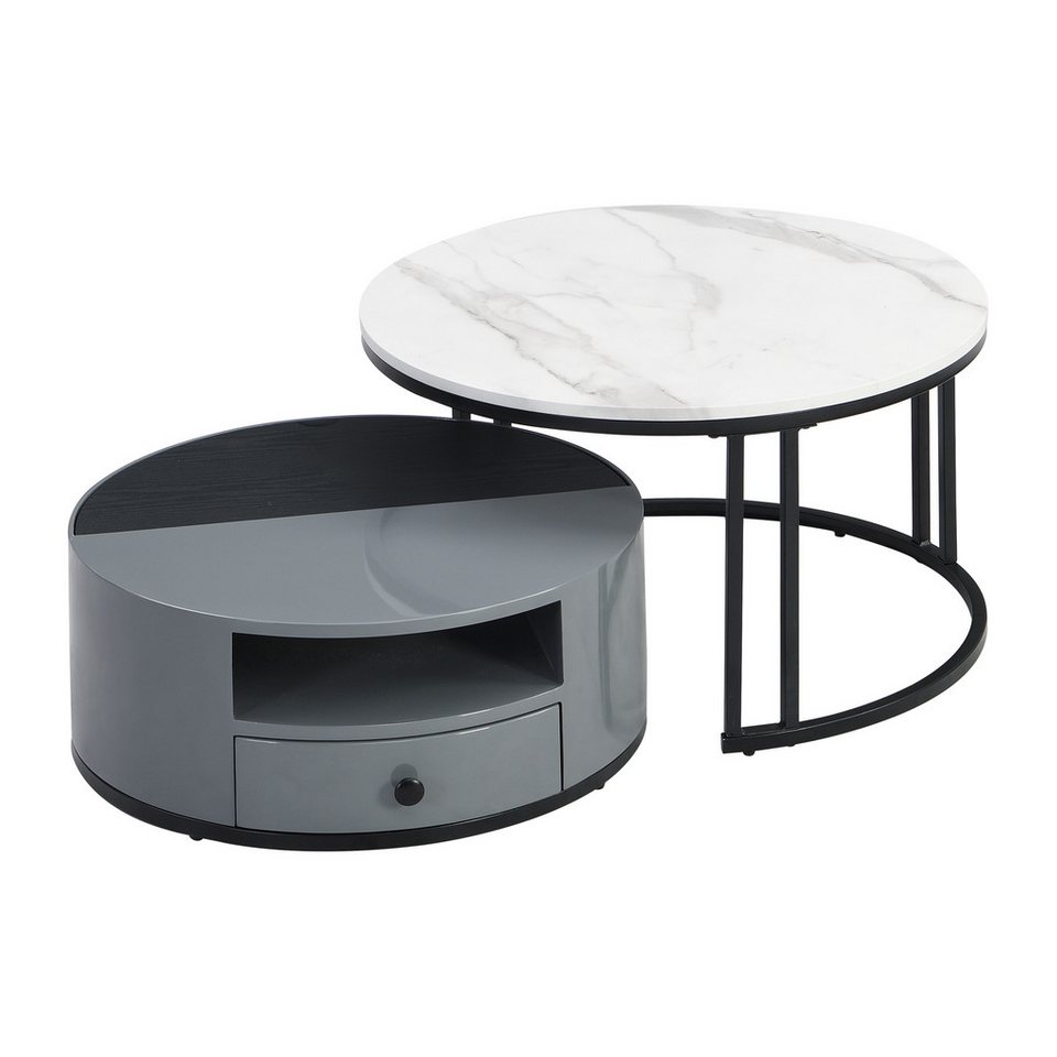 Rutaqian Couchtisch Set Beistelltisch 2er Set 70×60cm Mit Schublade