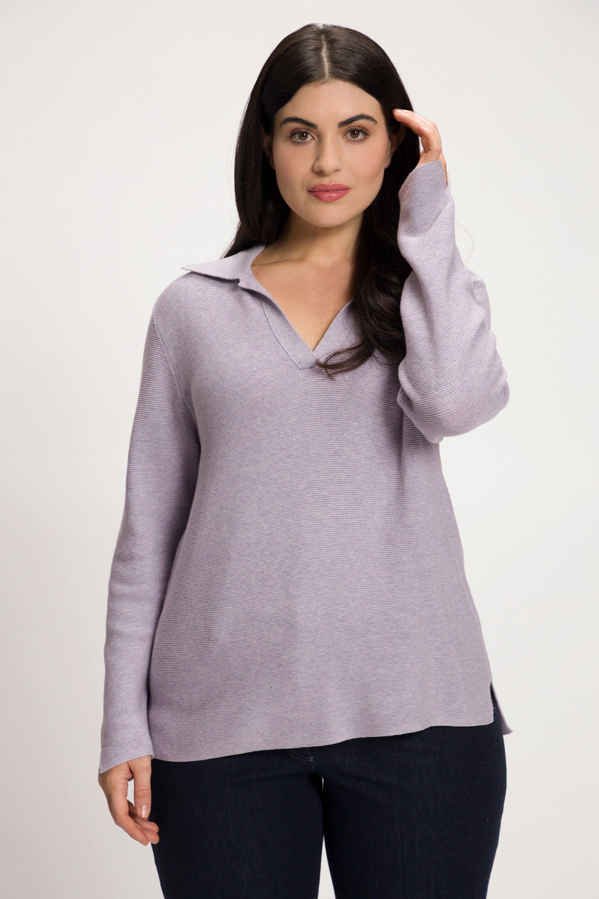 Ulla Popken Strickpullover Polo-Pullover Polokragen Langarm