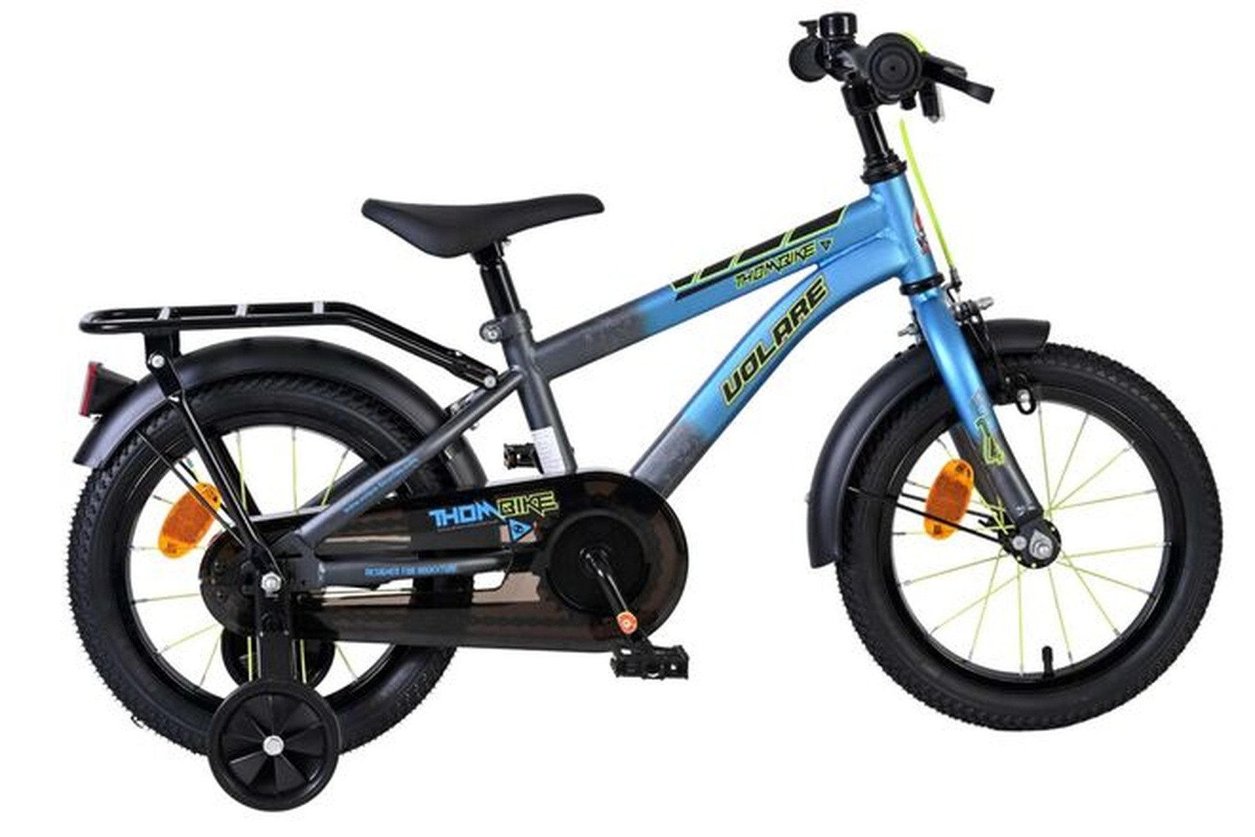 Volare Kinderfahrrad Thombike Jungen-14 Zoll Blau/Gelb mit Stützrädern ...