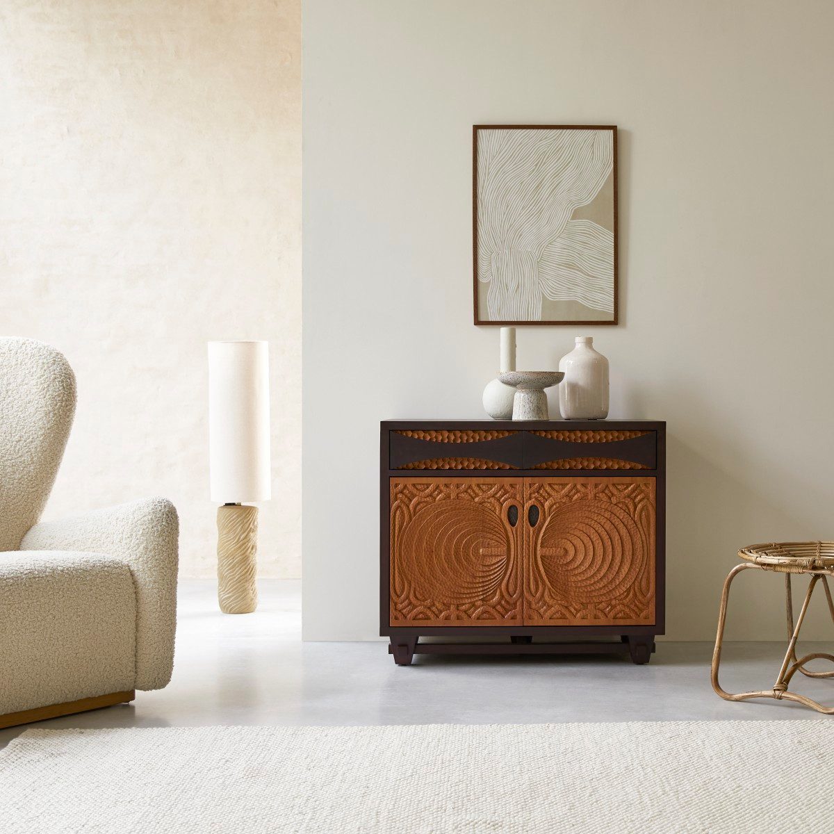 Tikamoon Sideboard Frida Sideboard aus massivem Mahagoniholz 93 cm