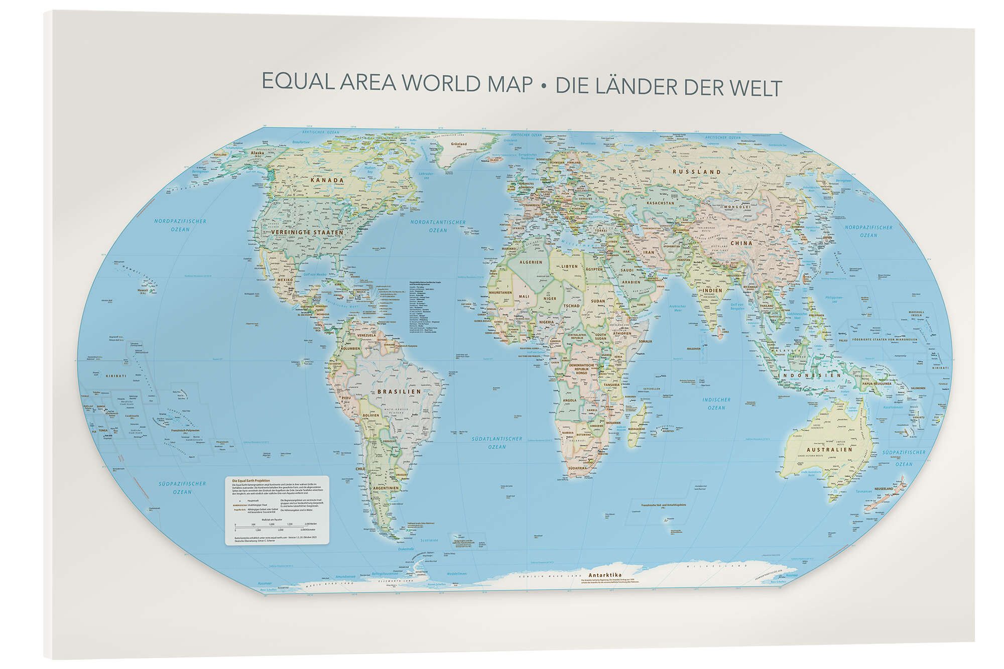 Posterlounge Acrylglasbild Editors Choice Equal Area World Map Länder
