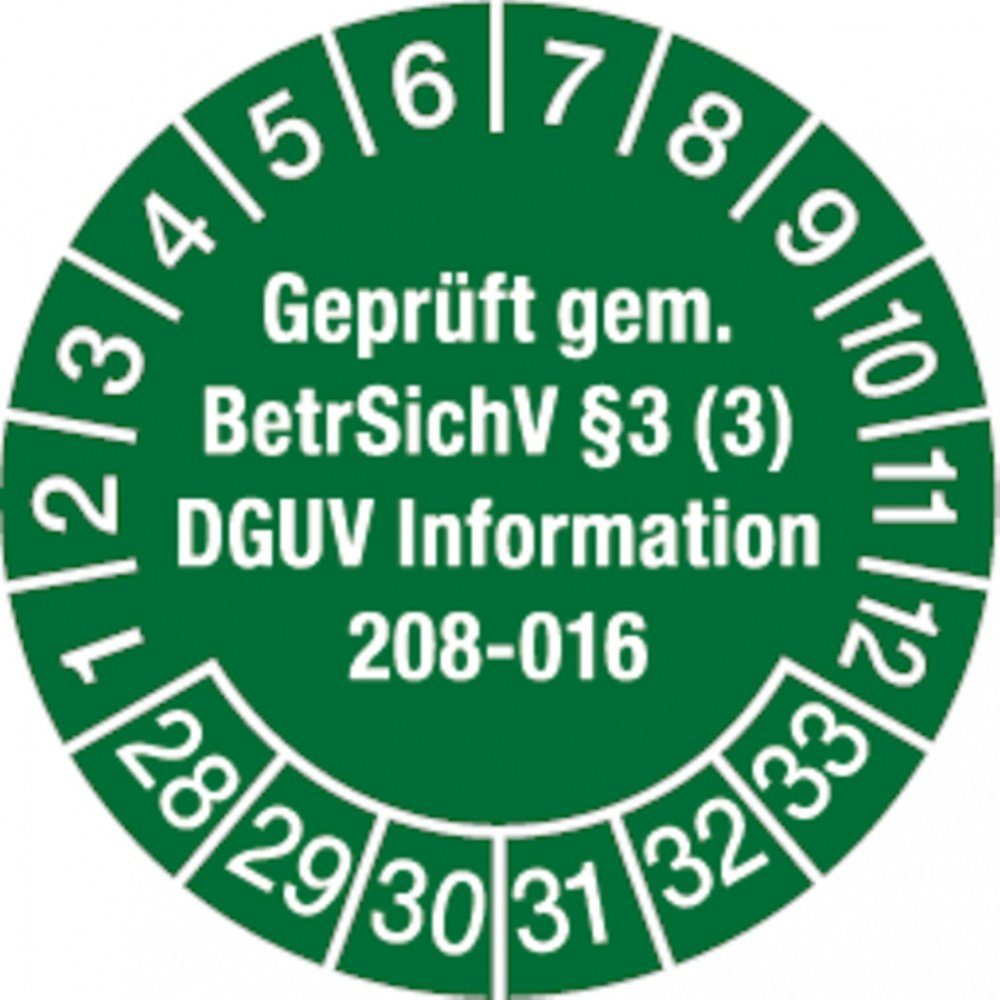 Dreifke Hinweisschild Dreifke® Prüfplakette ab 28 geprüft gem. BetrSichV §3 (3) DGUV I - 30