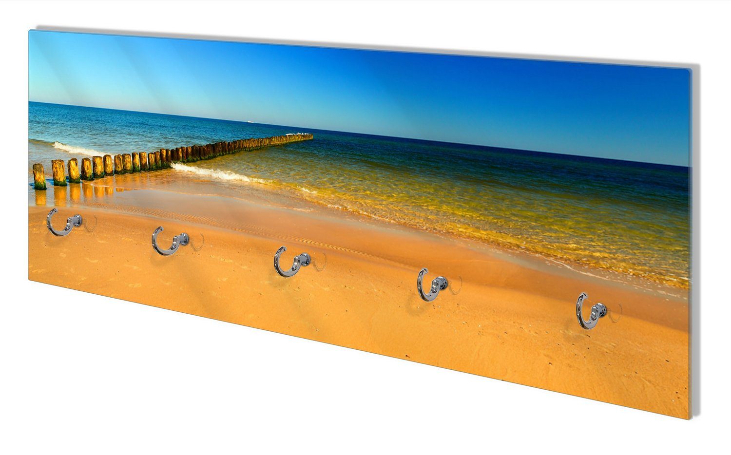 Wallario Wandgarderobe Sandstrand In Orange Blaues Meer Blauer