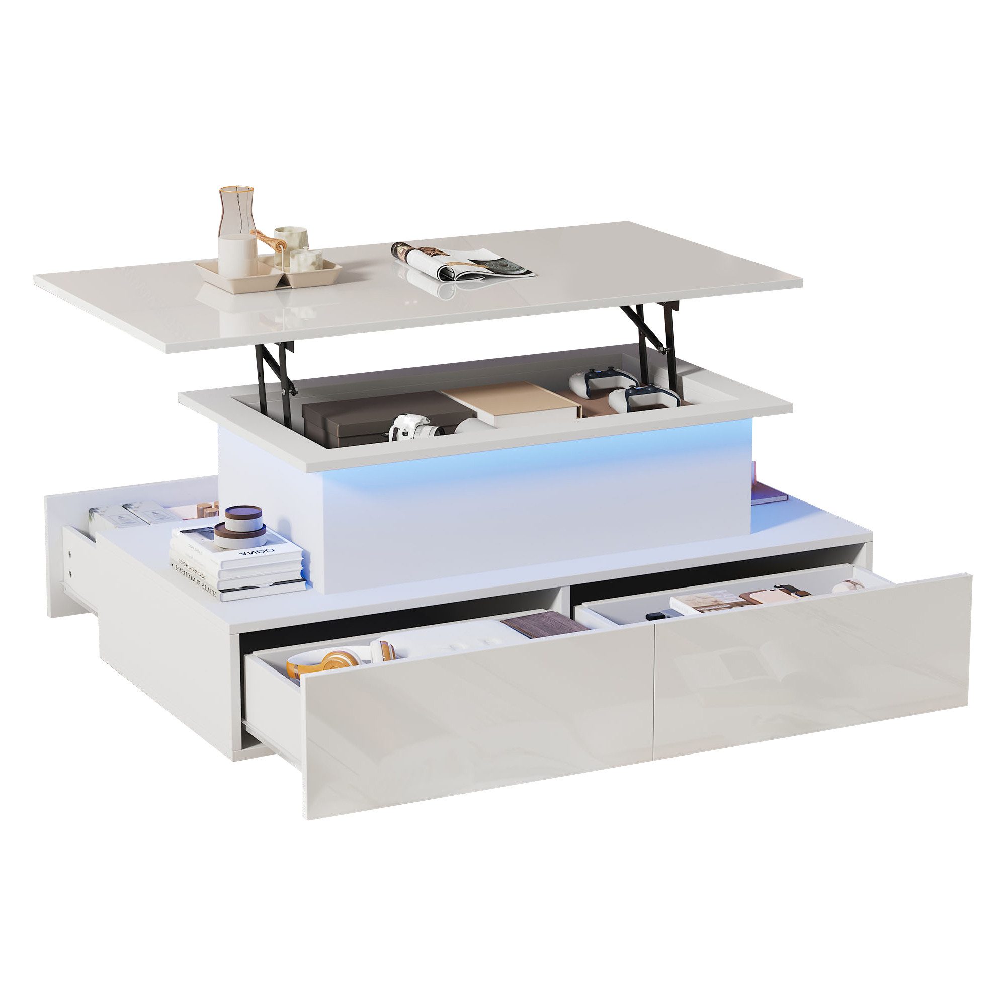 Merax Couchtisch Hochglanz Sofatisch Beistelltisch Mit Led Und