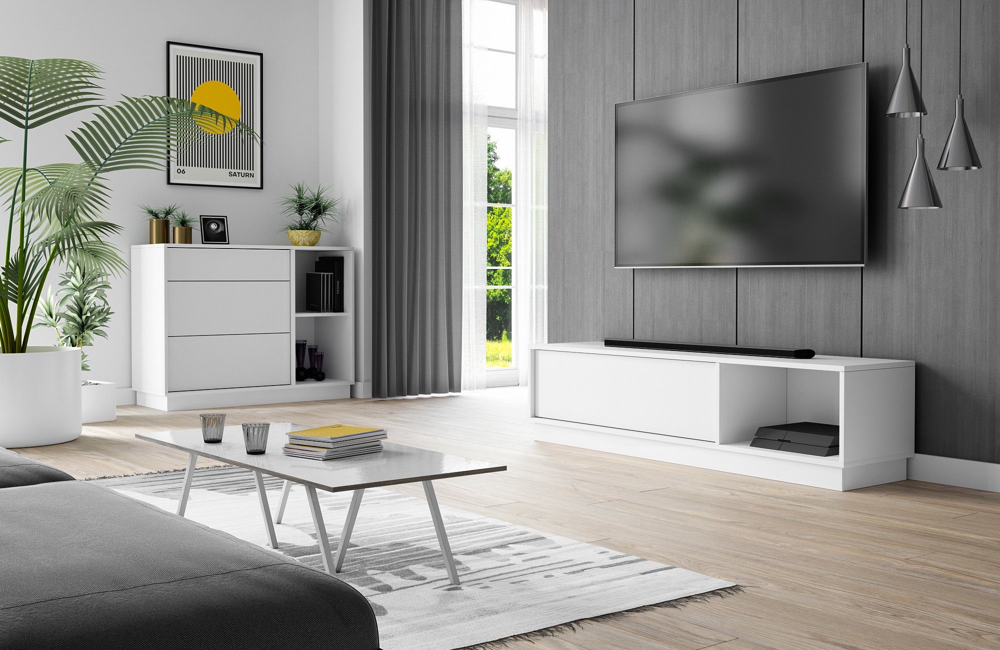 Domando Wohnzimmer Set Wohnzimmerset 1 Cesena In Weiß Matt 2 St