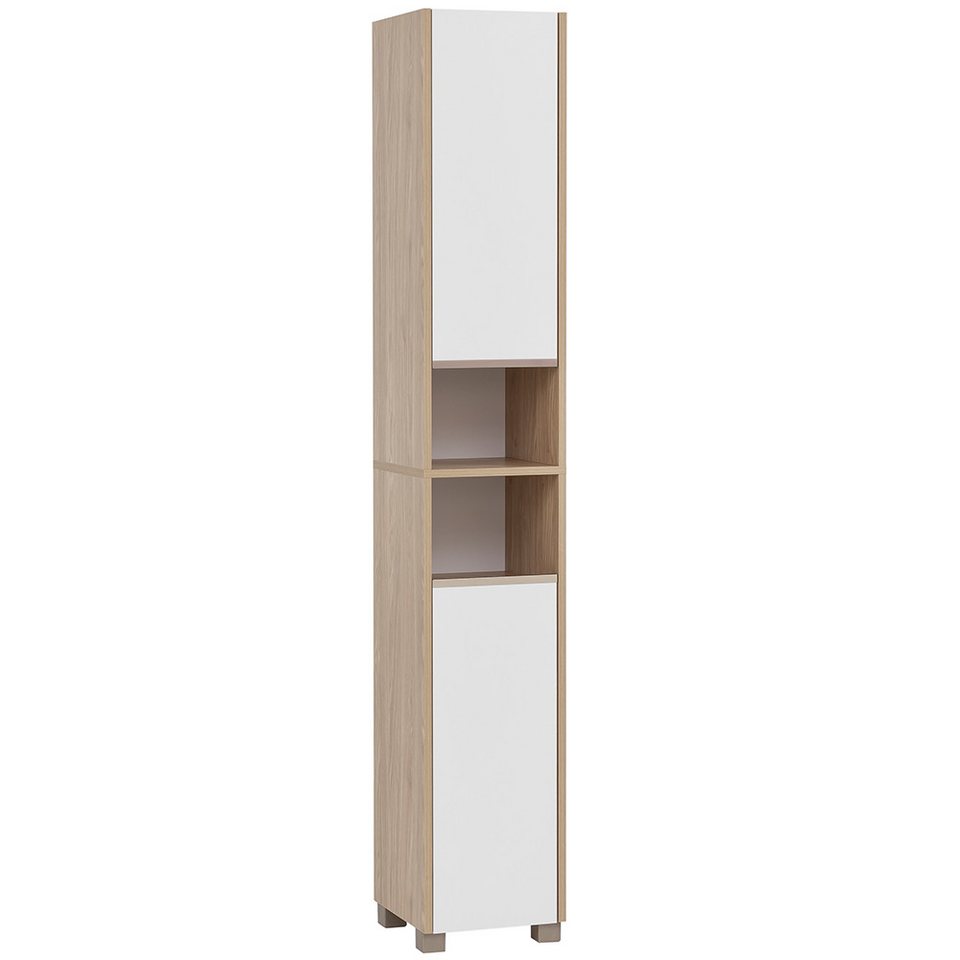 Lomadox Hochschrank Jihlava 80 Badschrank Seitenschrank Eiche Mit Weiß
