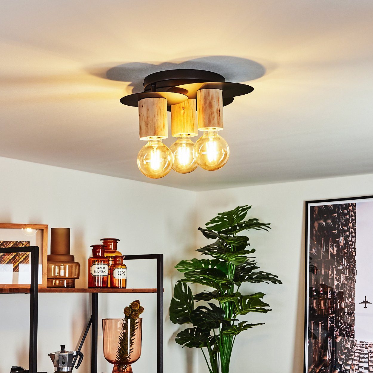 Hofstein Deckenleuchte Merli Deckenlampe Aus Metall Schwarz Und Holz