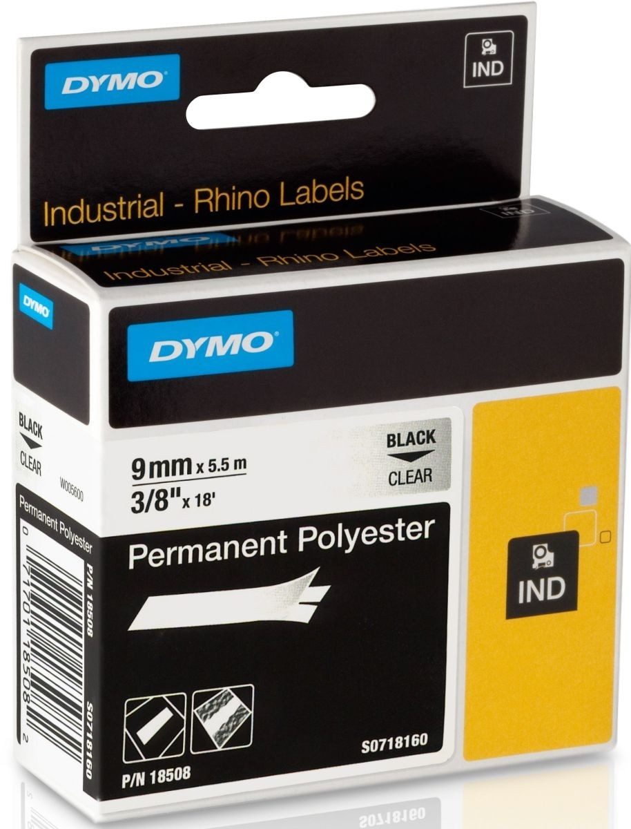 DYMO Beschriftungsband Schriftbandkassette Rhino Band ID1 Polyester laminiert 5,5mx19mm schwa