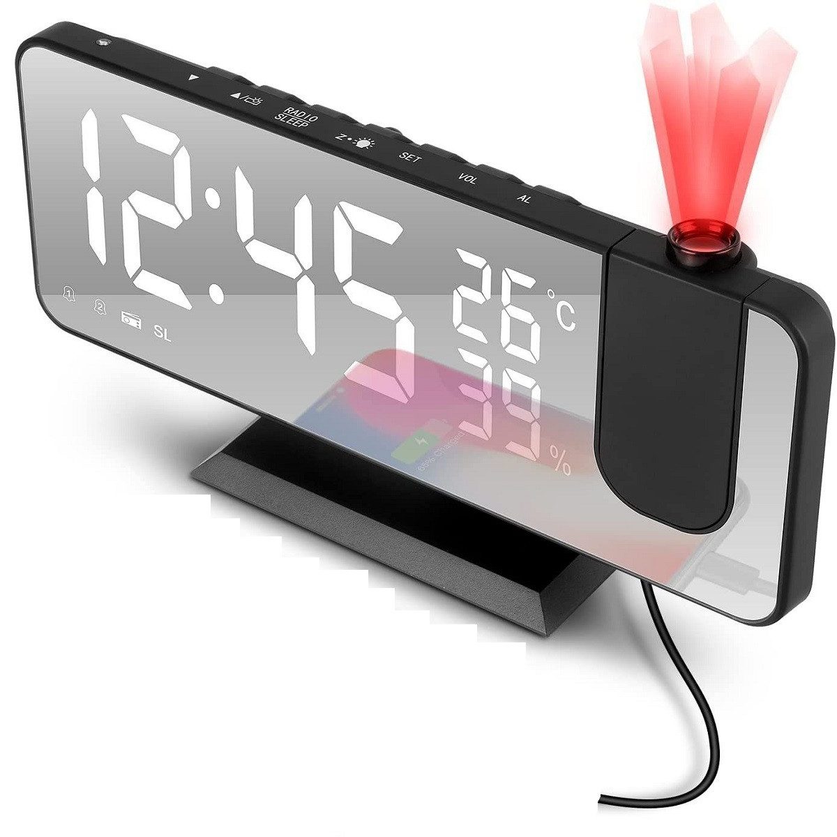 Dopwii Wecker Projektionswecker32 Fm Radio Mit Projektion 180 ° Alarm