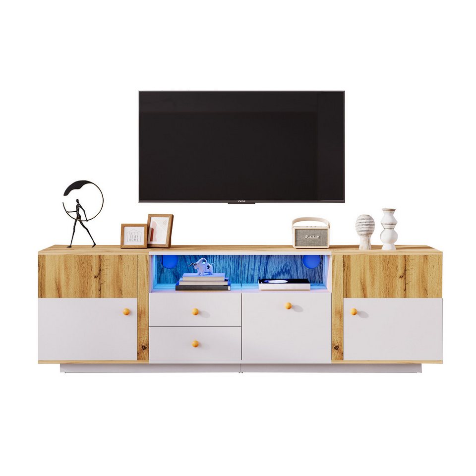 Merax Tv Schrank Mit Schubladen Und Türen Lowboard Mit Ledfernsehtisch