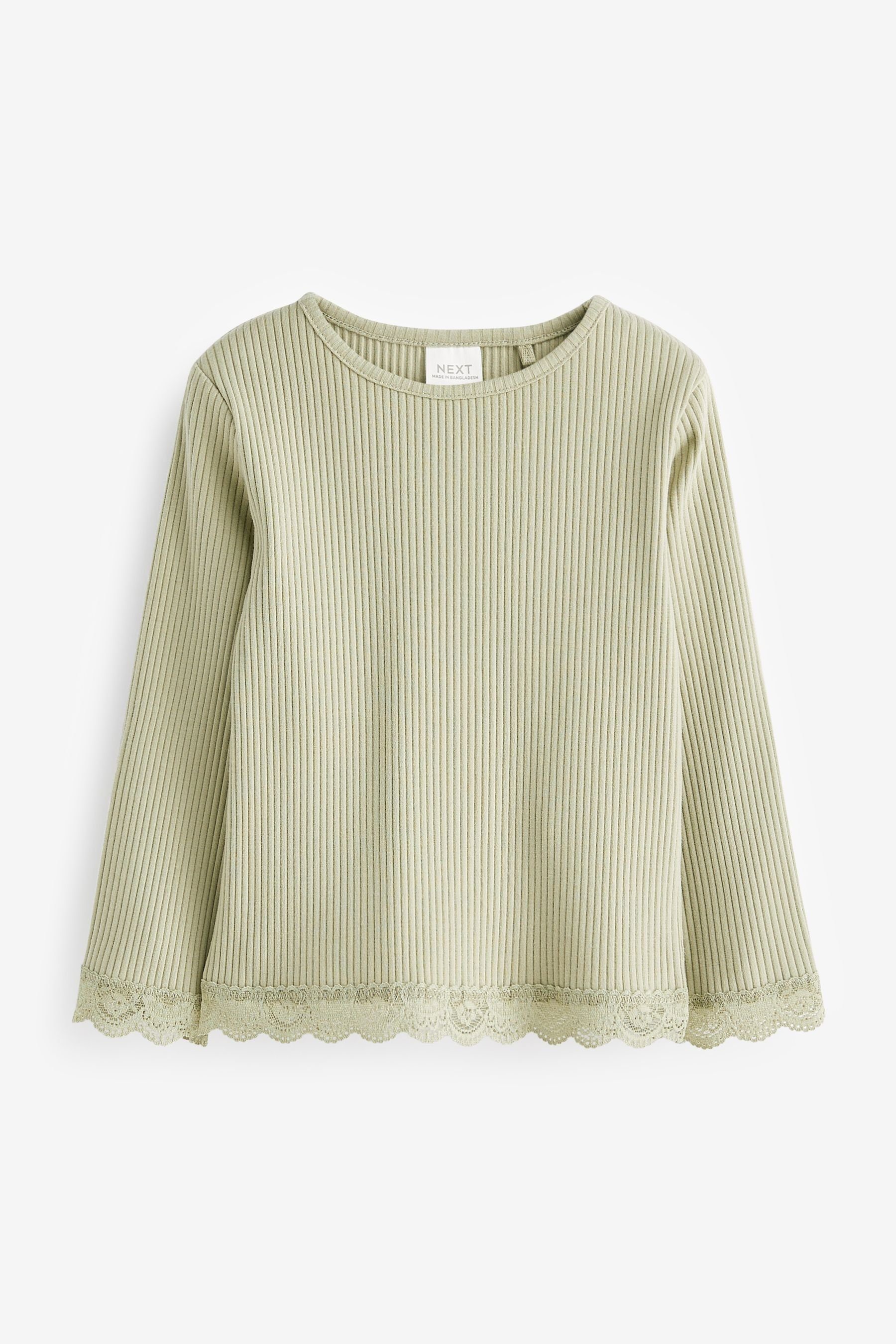 Next Langarmshirt Geripptes Langarmhirt Mit Spitzenbesatz 1 Tlg