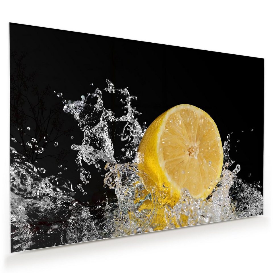 Primedeco Glasbild Wandbild Zitrone Auf Wassersplash Mit Aufhängung