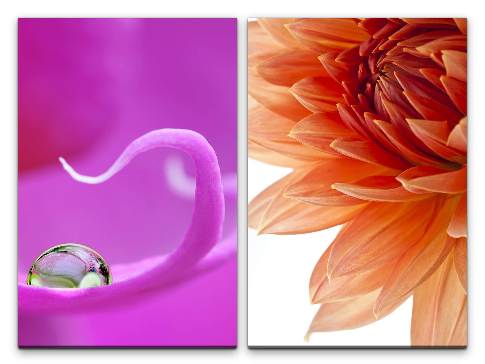 Sinus Art Leinwandbild 2 Bilder Je 60x90cm Dahlie Orchidee Wasserperle