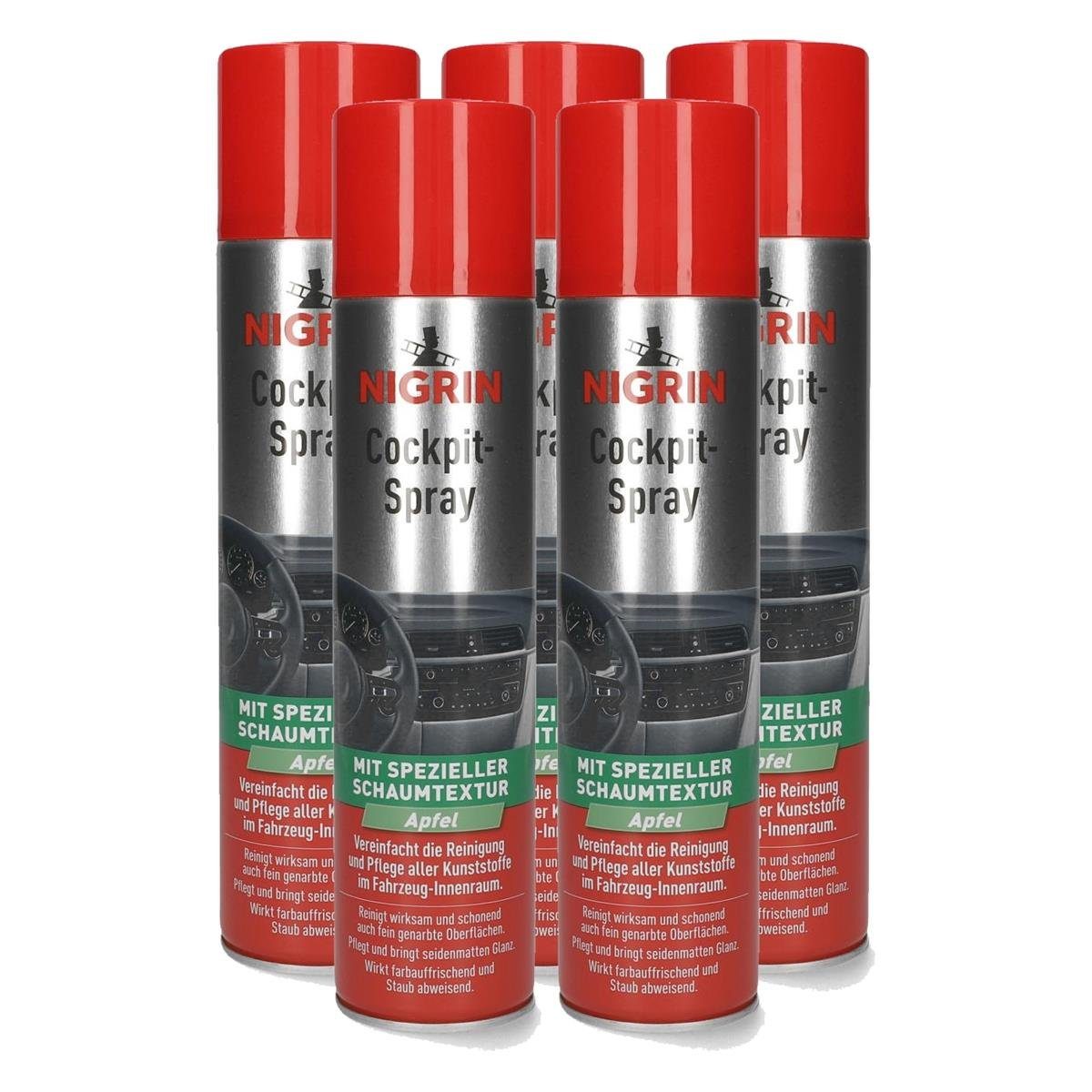 NIGRIN NIGRIN Cockpit- Spray Apfel 400ml - spezielle Schaumtextur (5er ...