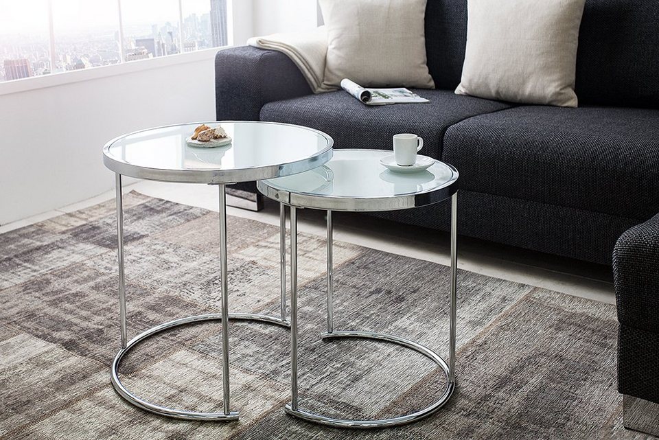 Riess Ambiente Couchtisch Art Deco Ii 50cm Weiß Silber 2er Set
