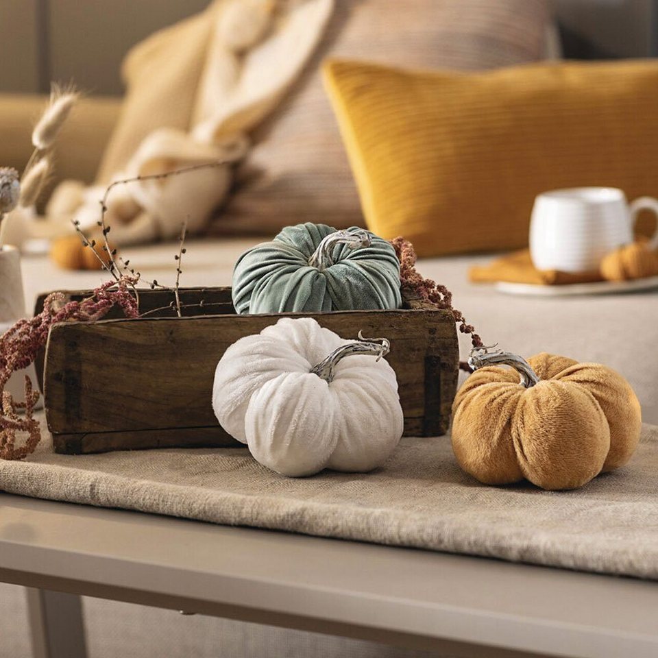 Home Trends24de Dekofigur Kürbis Herbst Deko Samt Tischdeko Kürbisse