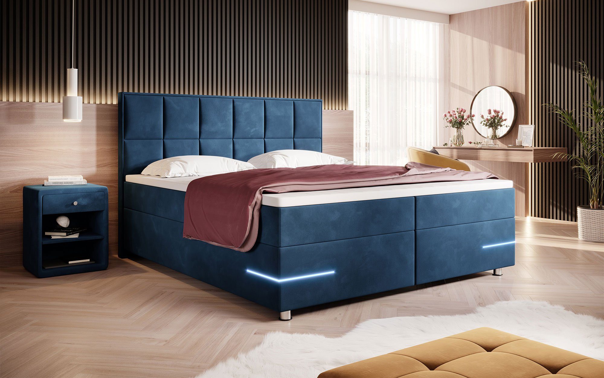 Luxusbetten24 Boxspringbett Lea, mit LED und Samtbezug, Kombination aus ...