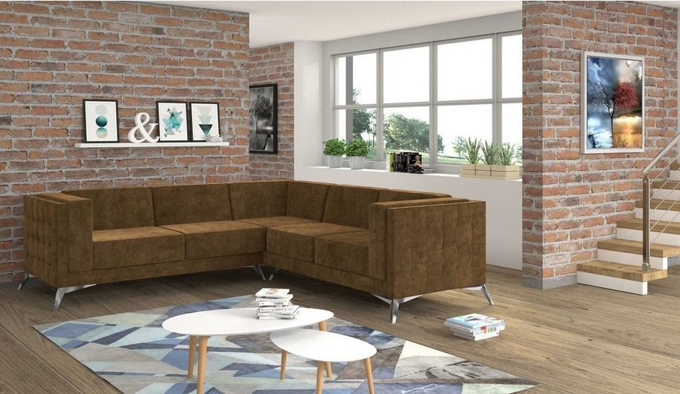 Jvmoebel Ecksofa Designer Braunes Ecksofa L Form Textilcouch Polster