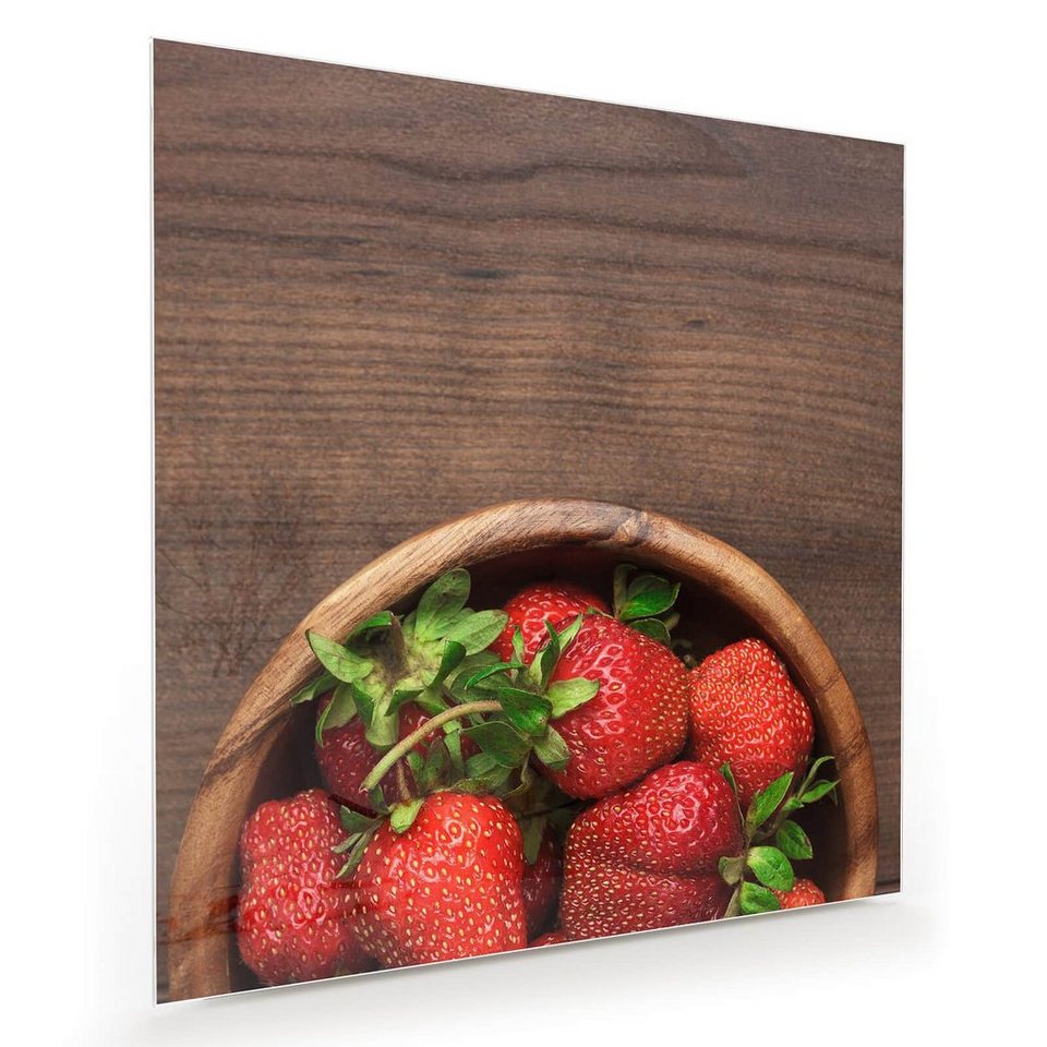 Primedeco Glasbild Wandbild Quadratisch Erdbeeren in Holzschüssel mit ... Primedeco Glasbild Wandbild Quadratisch Erdbeeren in Holzschüssel mit ...