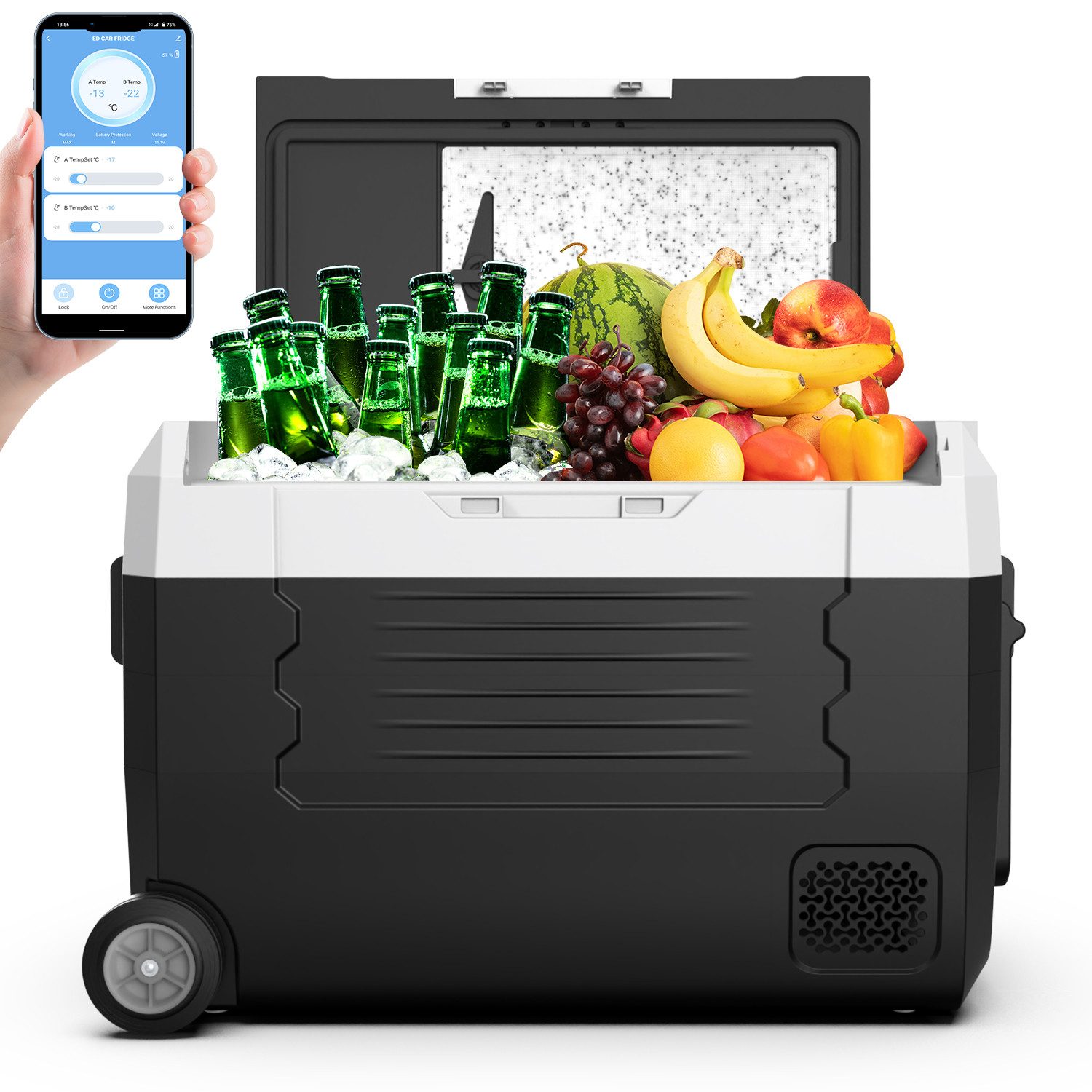 oyajia Trolley-Kühlbox tragbare Kompressor für Auto, 12/24 V DC & 100-240 V AC, 45 l, Doppelzone ...