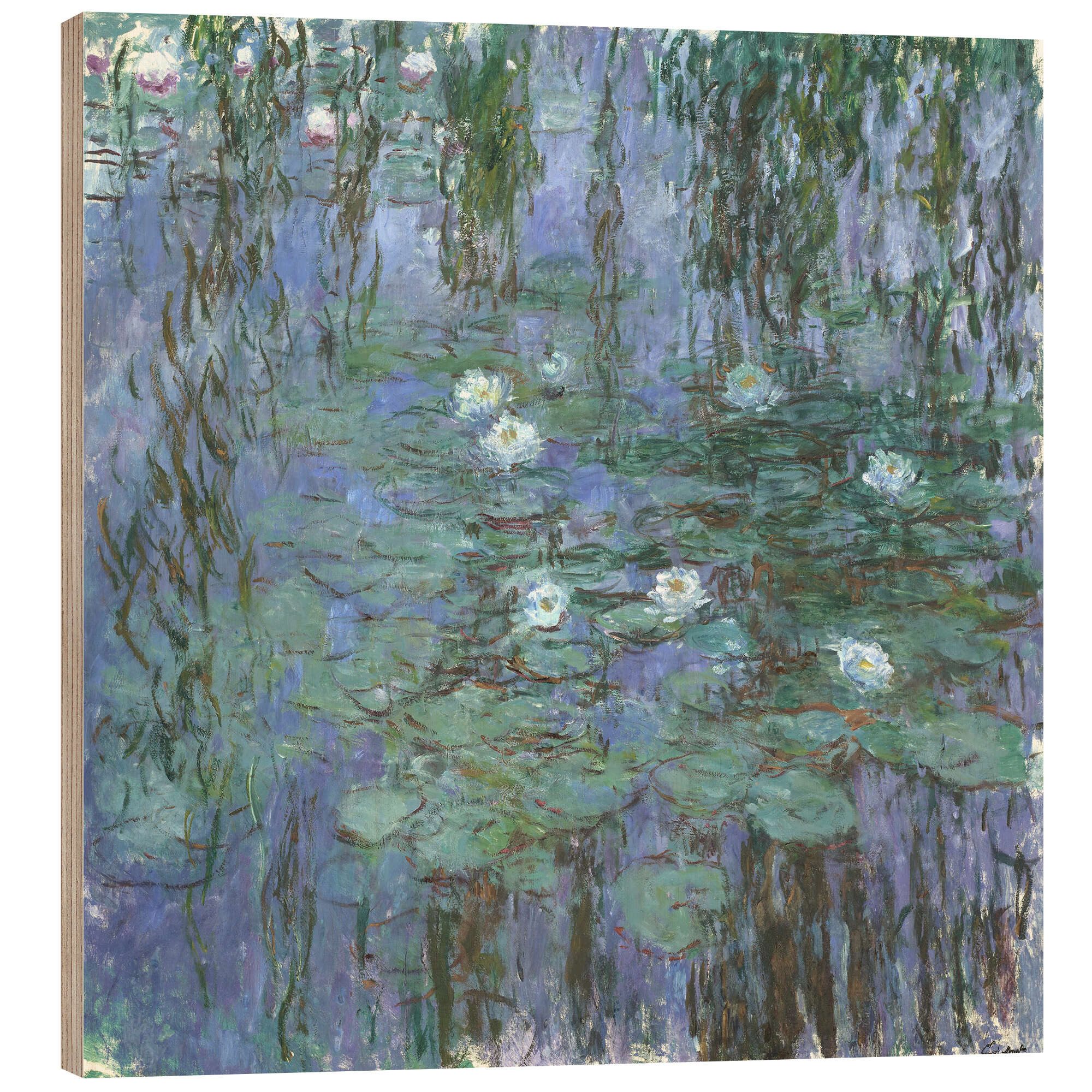 Posterlounge Holzbild Claude Monet Blaue Wasserlilien Wohnzimmer Malerei
