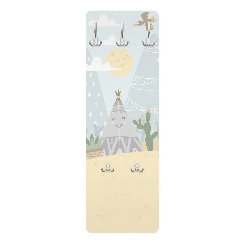 Bilderdepot24 Garderobenpaneel Türkis Illustration Kinder Kunst Tipi