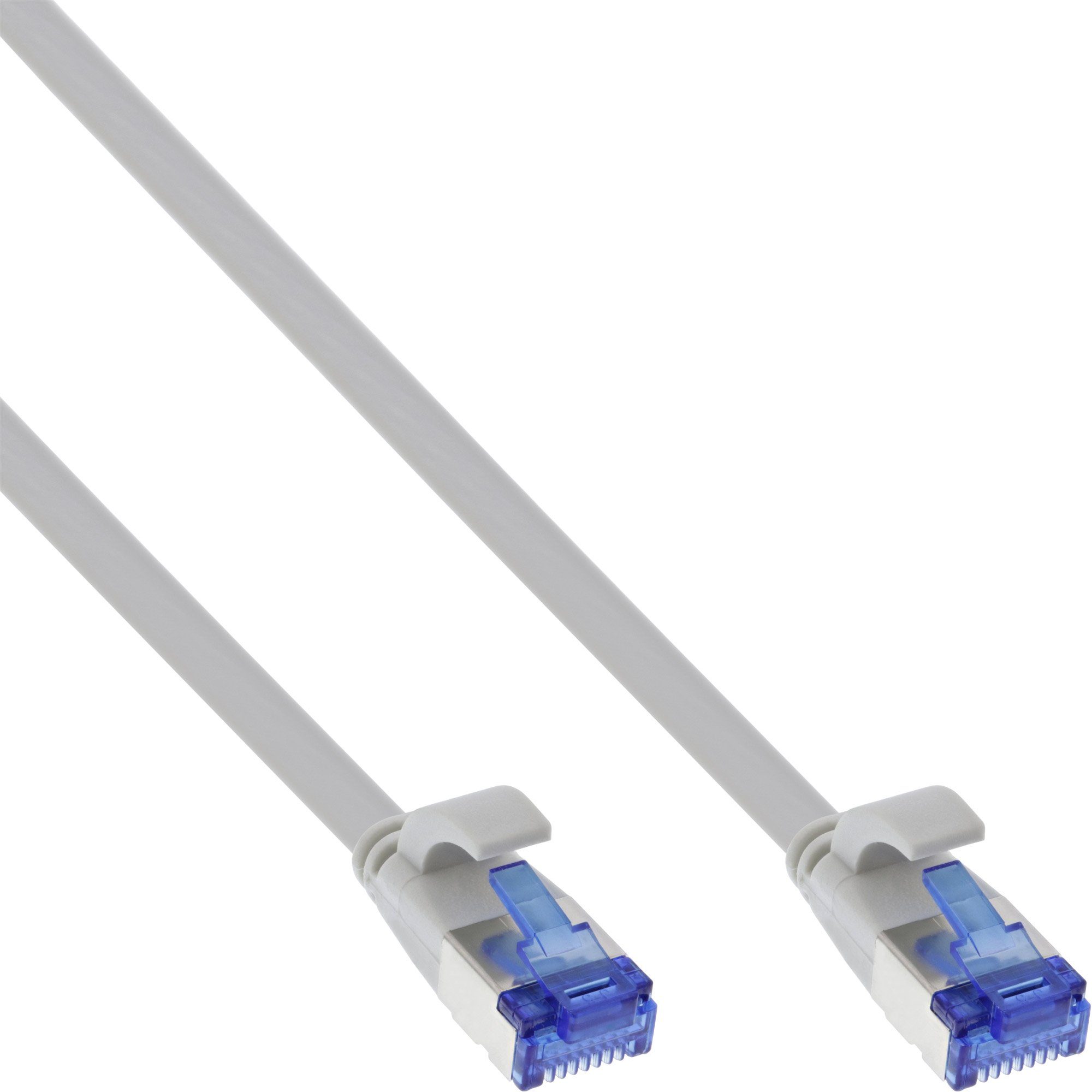 INTOS ELECTRONIC AG InLine® Patchkabel flach, U/FTP, Cat.6A, TPE halogenfrei, grau, 0,3m LAN-Kabel