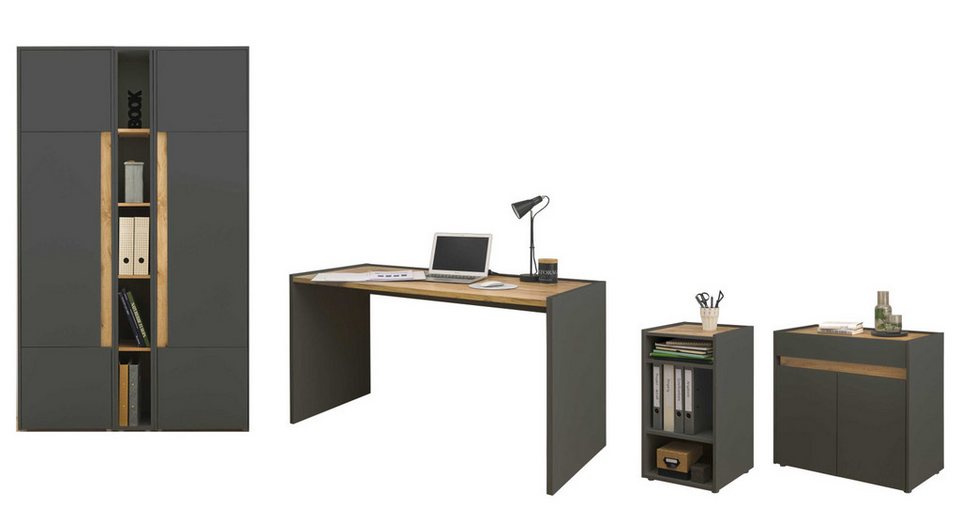 Furndesign Schreibtisch Center Büromöbel Set In Grau Mit Wotan Eiche