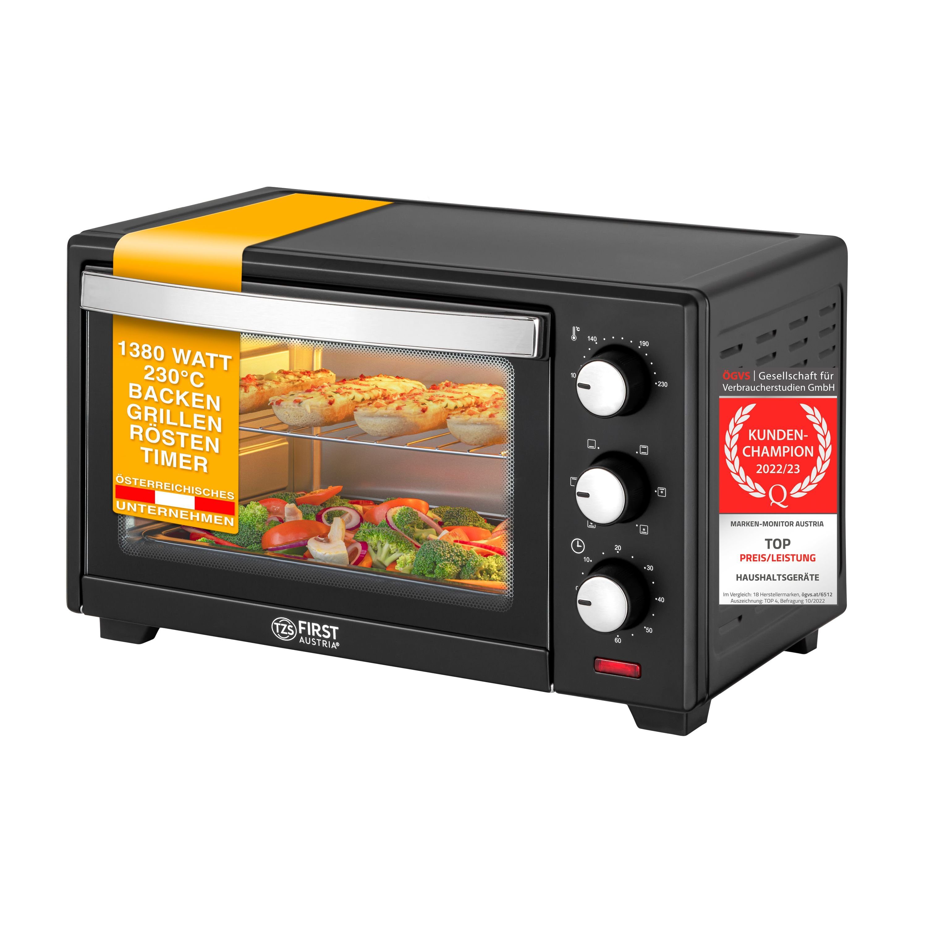 Tzs First Austria Minibackofen 20l Mini Backofen 1380w Unter
