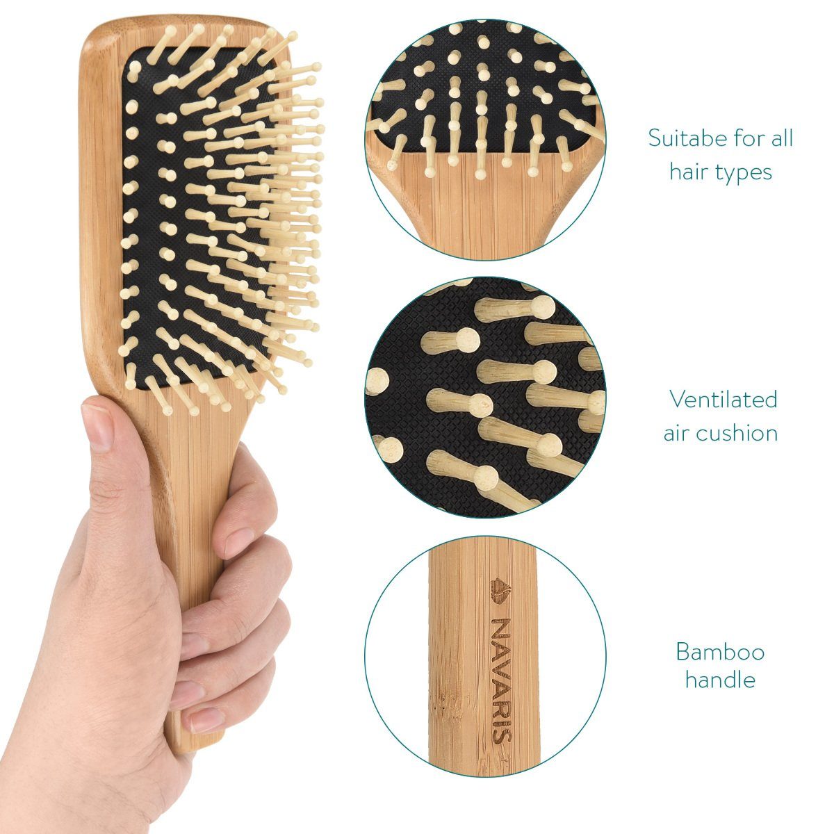 Navaris Haarbürste, Bambus Naturbürste Holz Borsten - Paddle Brush mit ...