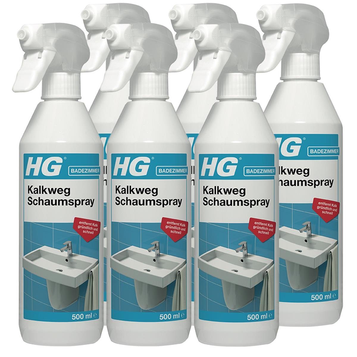 HG HG Kalkweg Schaumspray 500ml - Entfernt Kalk gründlich (6er Pack) Badreiniger