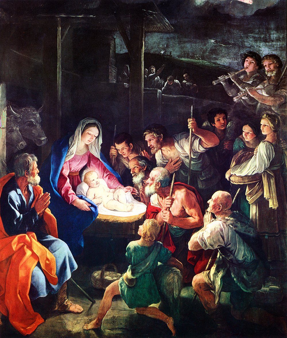 BillerAntik Kunstdruck Anbetung der Hirten Guido Reni Krippe Geburt Jesu Sankt Stall H A3 015 ...