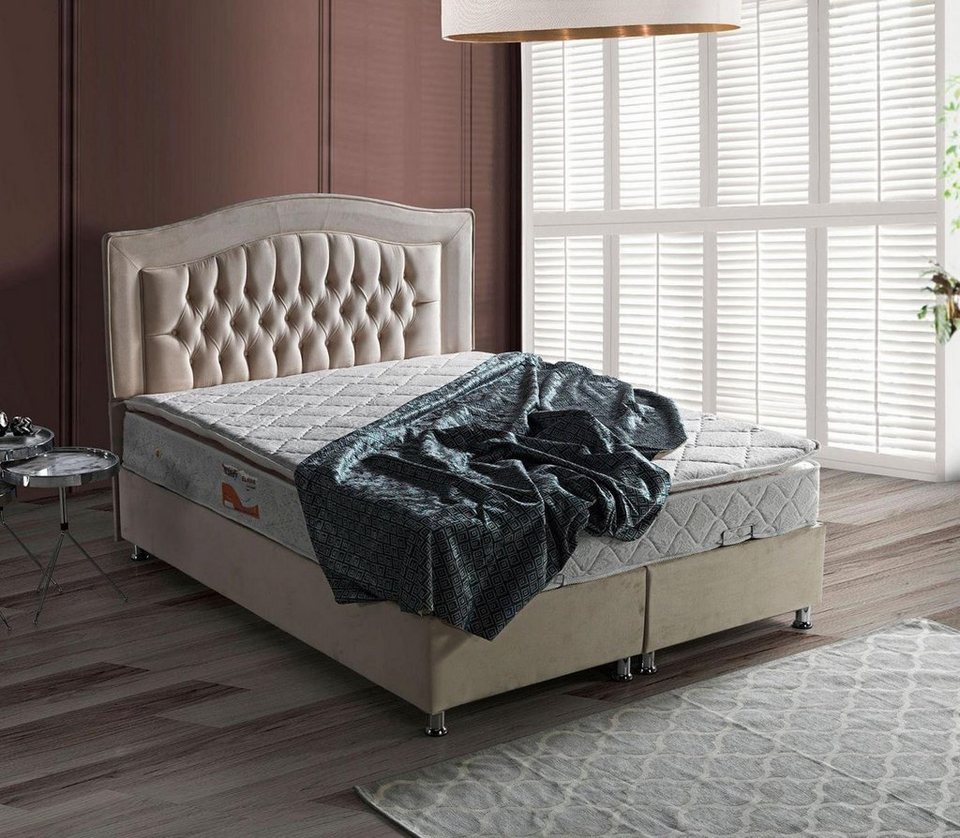 Jvmoebel Bett Bett Design Betten Luxus Beige Polster Schlafzimmer Möbel