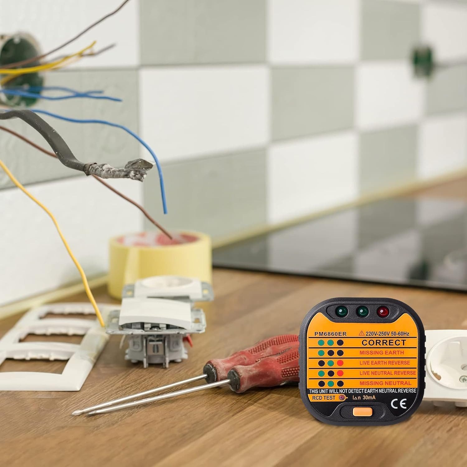 FELIXLEO Spannungsprüfer Nachar Steckdosen-Tester, 220-250 V LCD ...