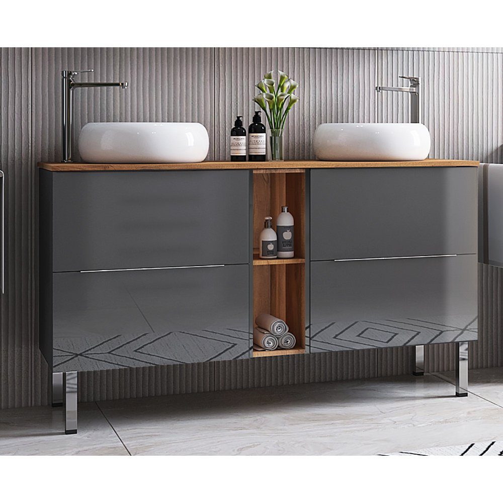 Lomadox Badmöbel-Set AMARILLO-147-GREY, (Spar-Set), Badezimmermöbel Set, Hochglanz grau, Wotan ...