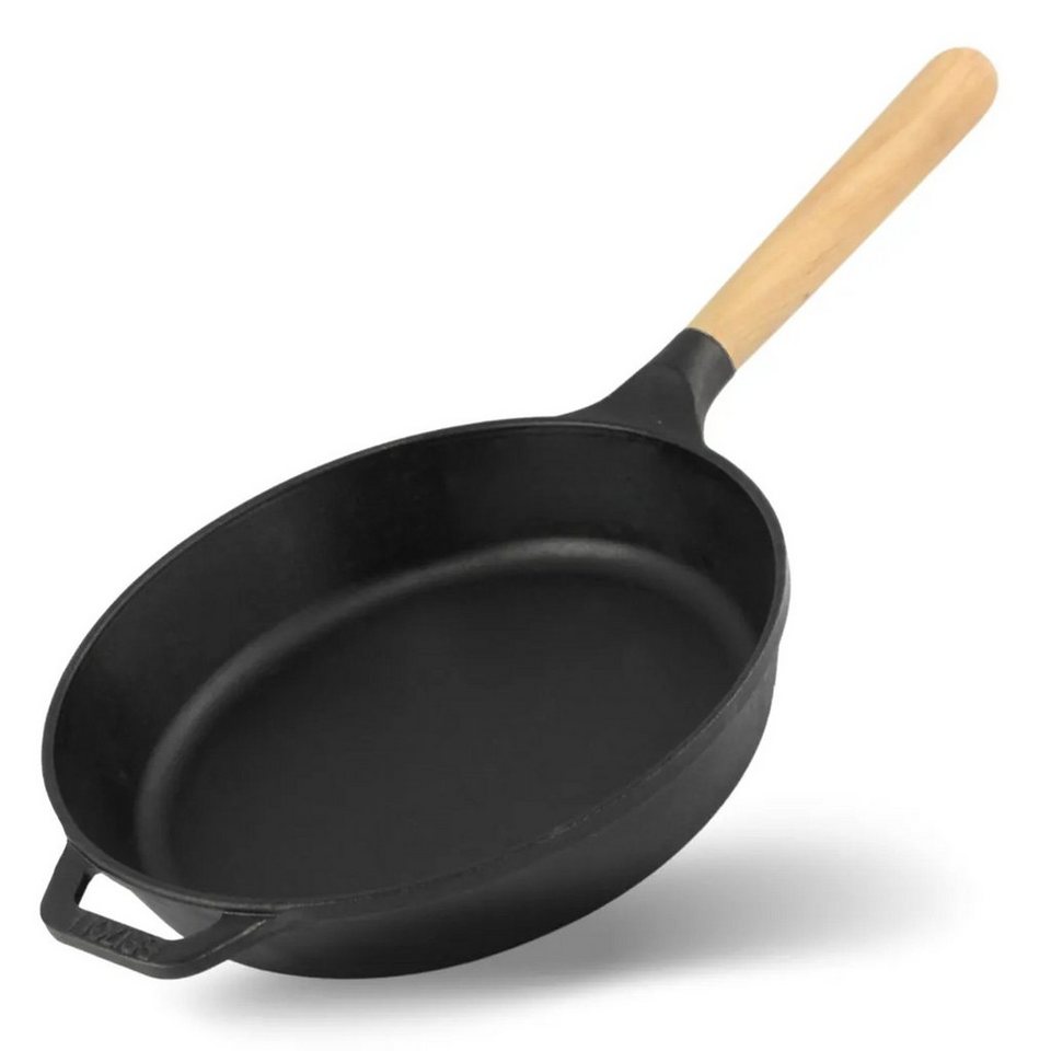 4bigfun Bratpfanne Ø24cm 47mm Tiefe Gußeisenpfanne Mit Holzgriff