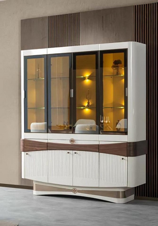 Jvmoebel Vitrine Design Vitrine Holzmöbel Weiß Modern Luxus Vitrinen
