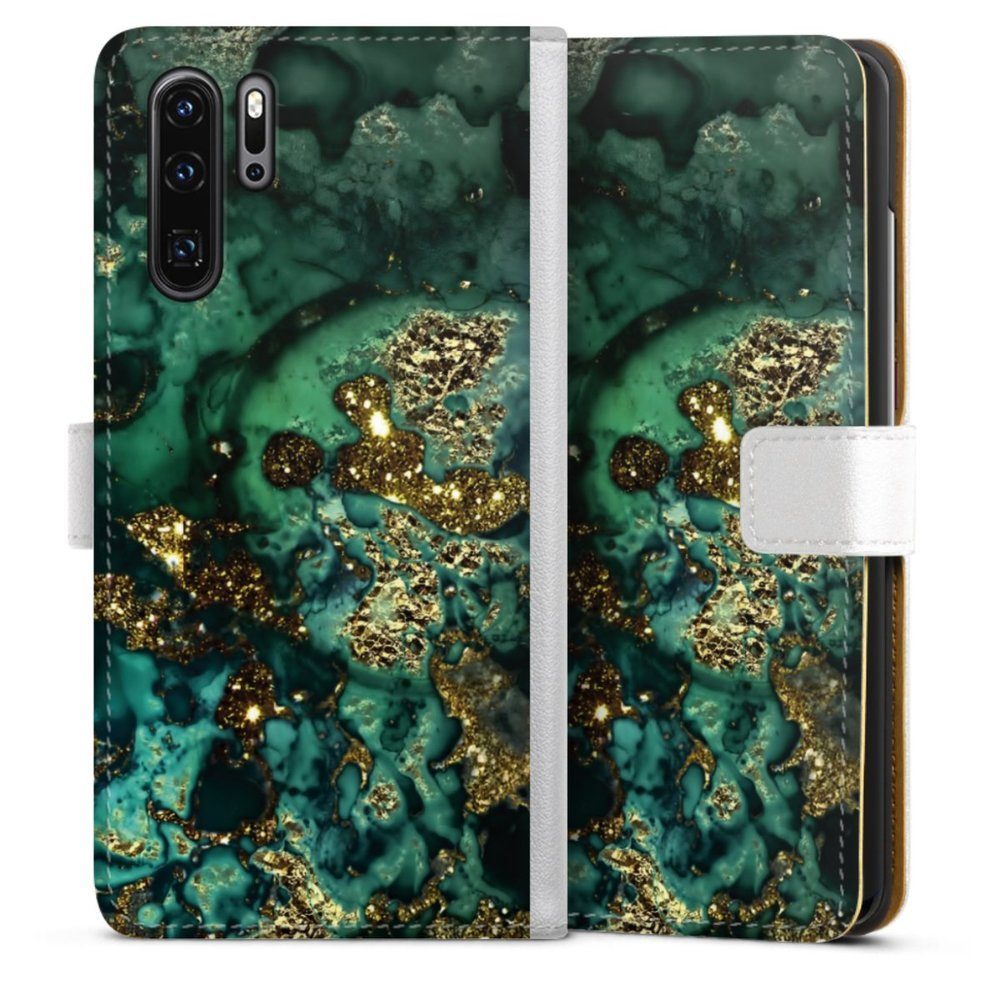 Deindesign Handyhülle Marmor Glitzer Look Muster Cyan Glitter Marble