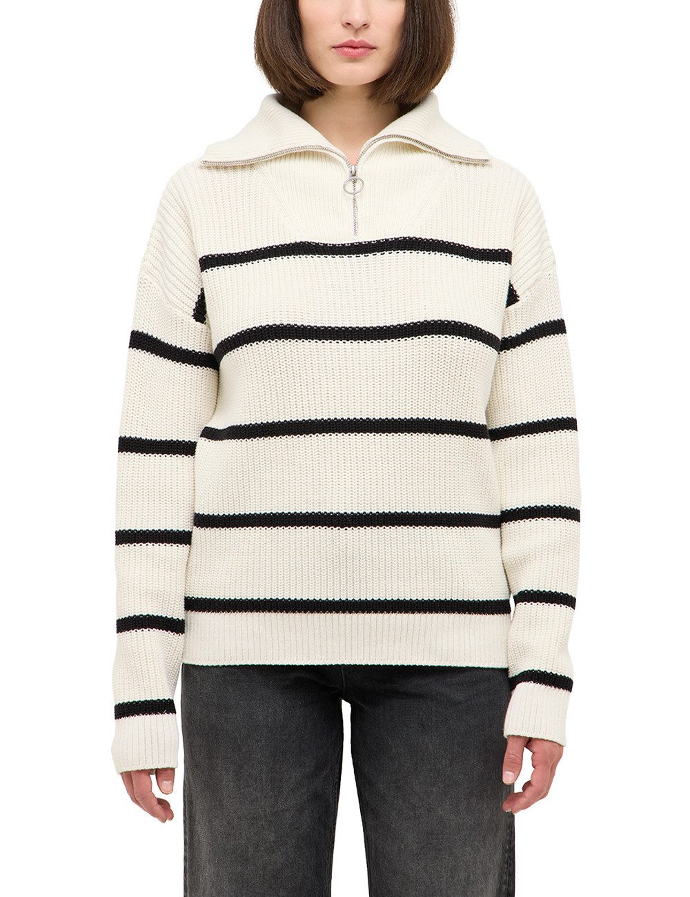 MUSTANG Sweater Damen Style Madera, Mit Troyerkragen