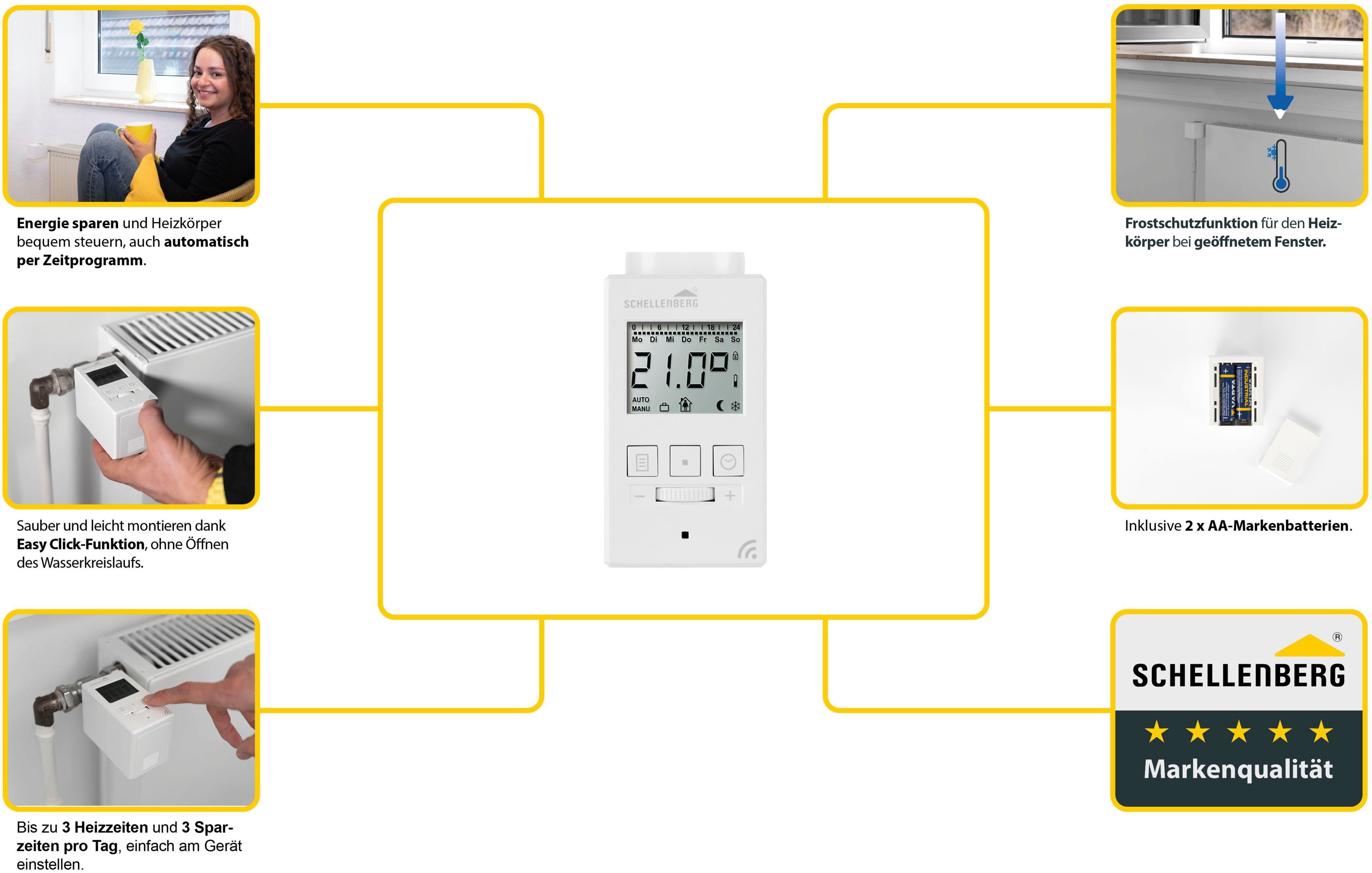 SCHELLENBERG Heizkörperthermostat Digital, 20101, (Inkl. Adapter-Set ...