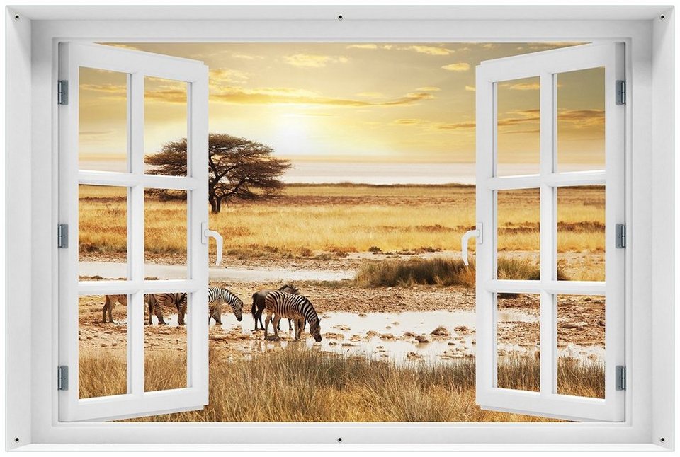 Wallario Sichtschutzzaunmatten Safari In Afrika Eine Herde Zebras Am