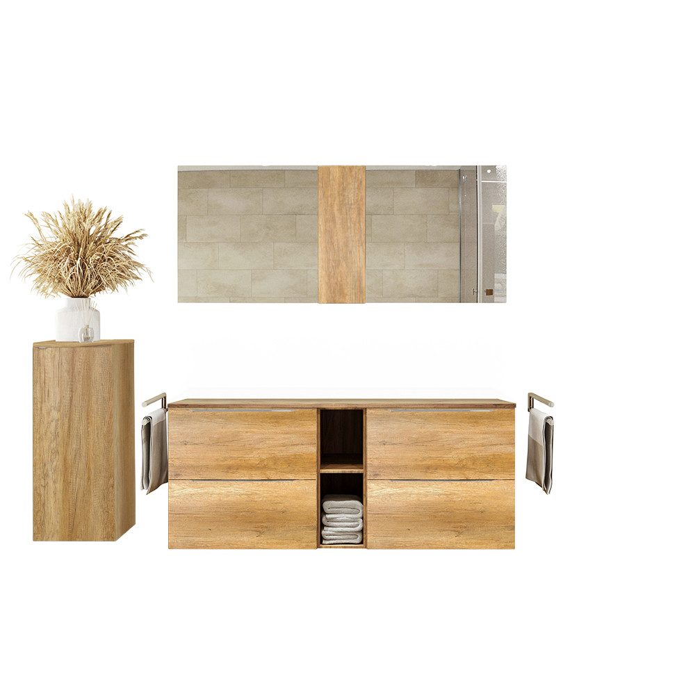 Lomadox Badmöbel Set Amarillo 147 Oak Spar Set 3 St In Eiche Mit