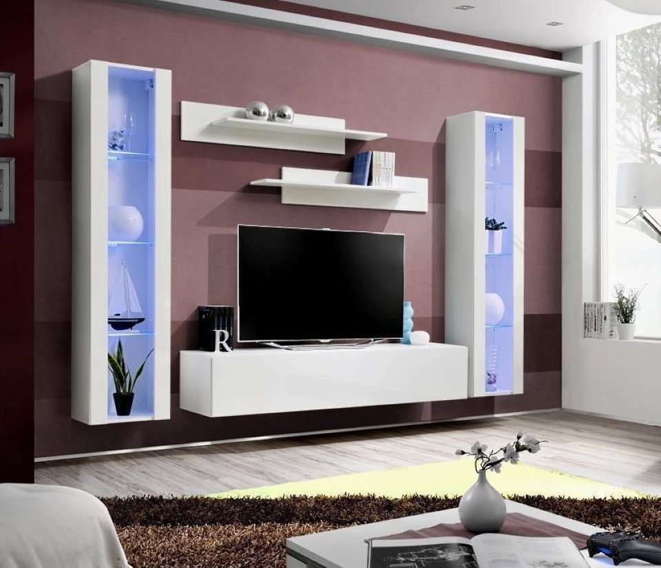 Jvmoebel Wohnzimmer Set Wohnwand 5tlg Rtv 2x Hänge Vitrine Design Möbel
