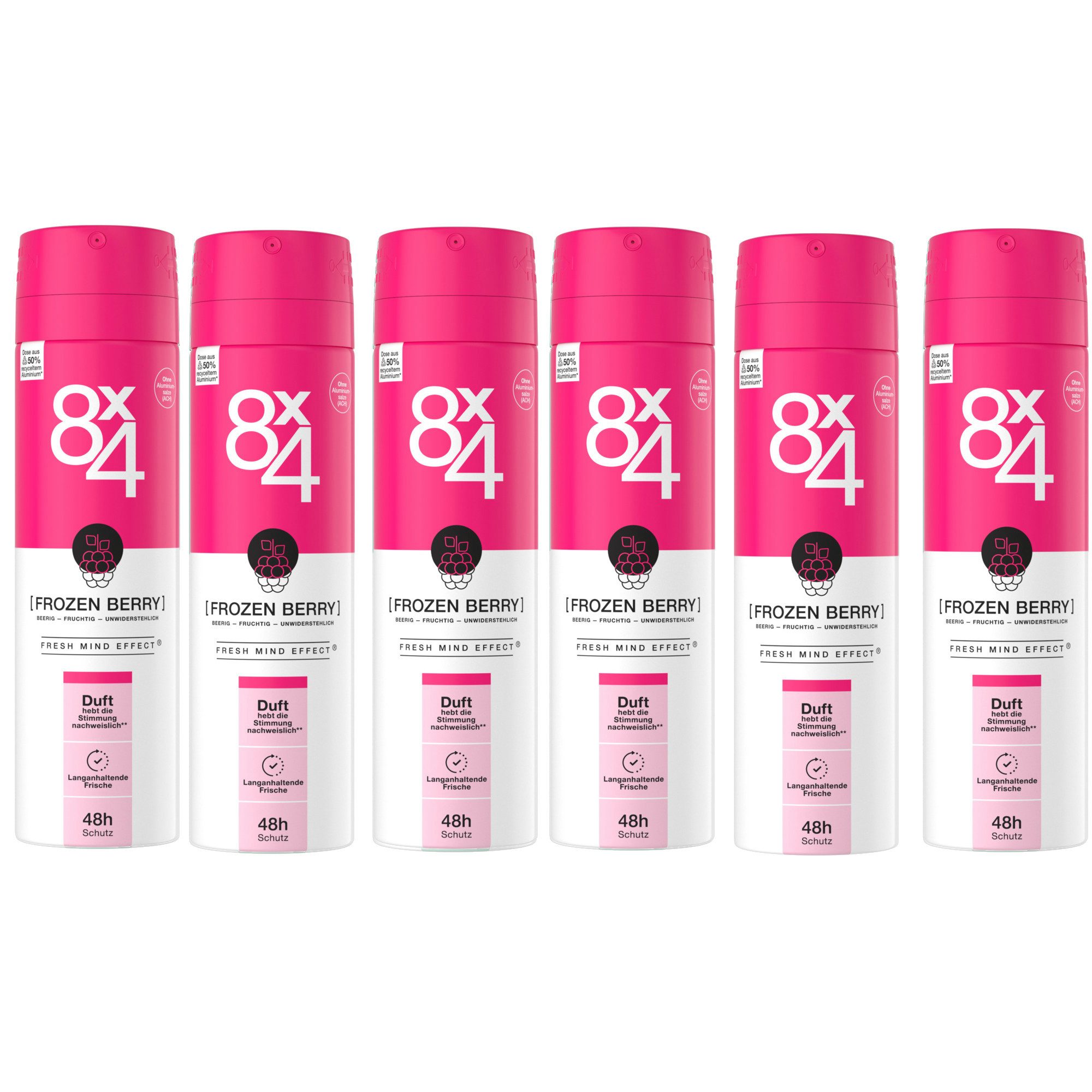 8x4 Deo-Spray Frozen Berry 6 x 50ml 48h zuverlässiger Deo-Schutz, ohne Aluminium, Packung, 6-tlg ...
