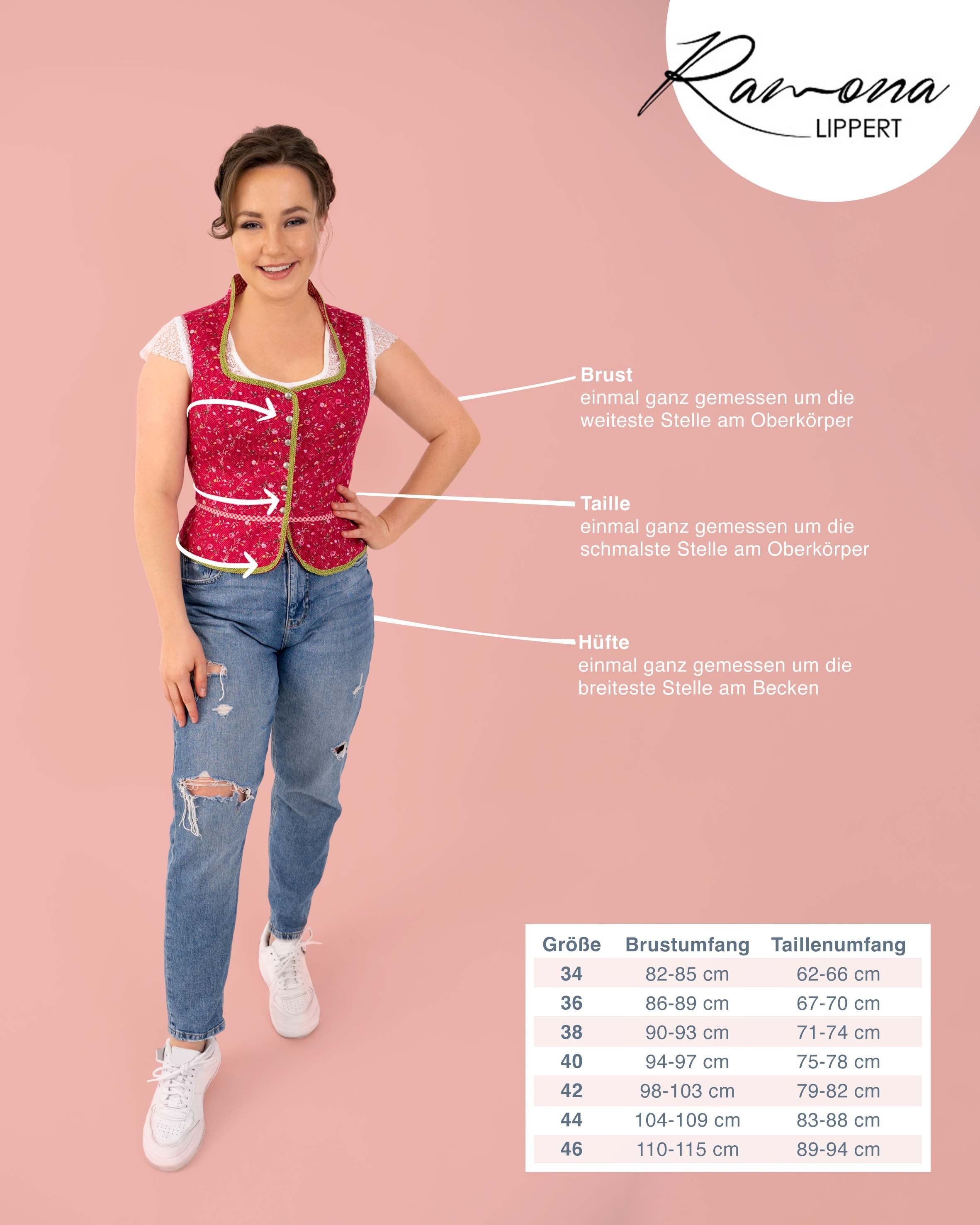 Ramona Lippert Trachtenbluse Mieder Marion rot geblümt Knopfleiste ...